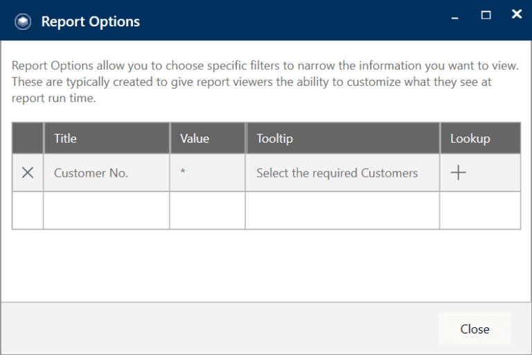 Report Options - Global Data 365