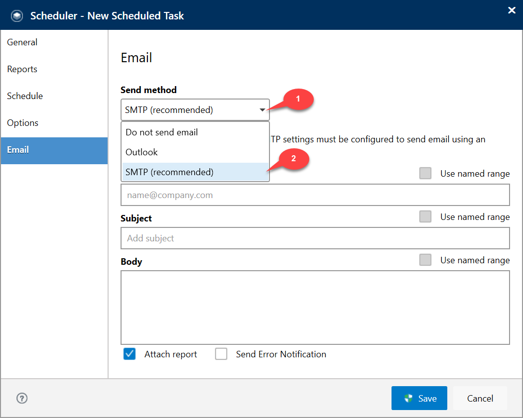 Configuring SMTP Settings For The Jet (Excel) Scheduler